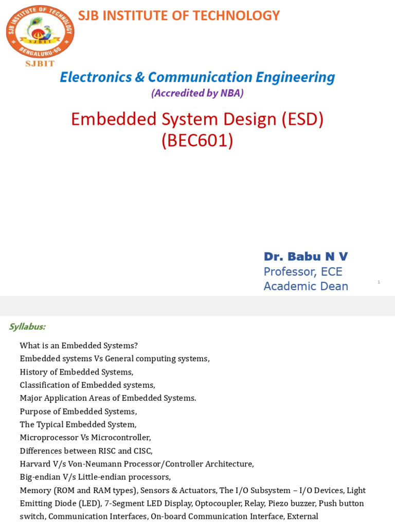 Introduction to Embedded Systems ESD | PDF | Microcontroller | Embedded System