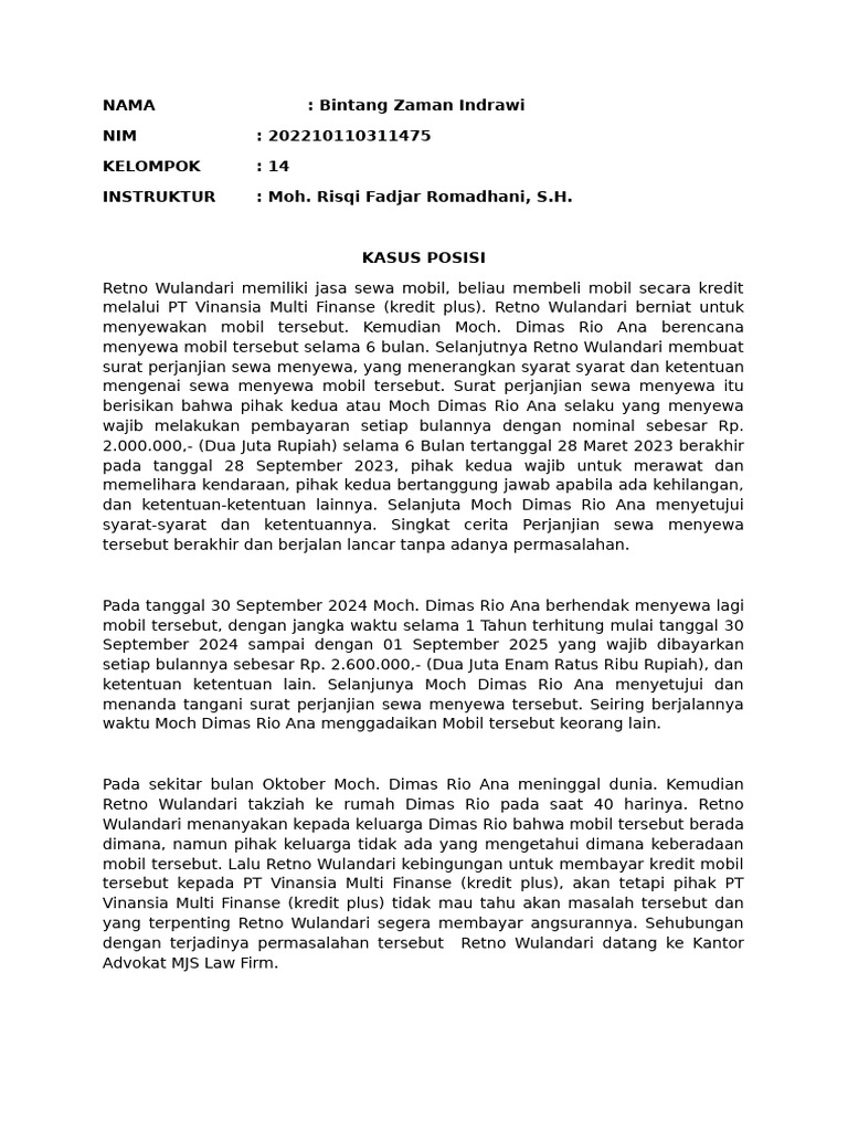 Bintang Zaman Inrdawi - 475 - Kasus Posisi PLKH | PDF