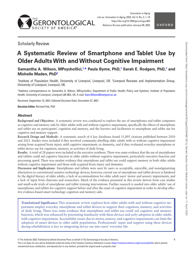 A Systematic Review of Smartphone and Tablet Use by Older Adults With ...