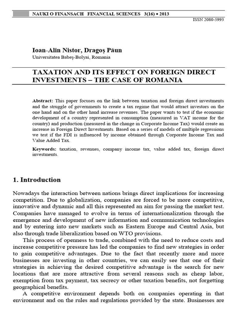 Taxation Impact on FDI in Romania | PDF | Taxes | Errors And Residuals