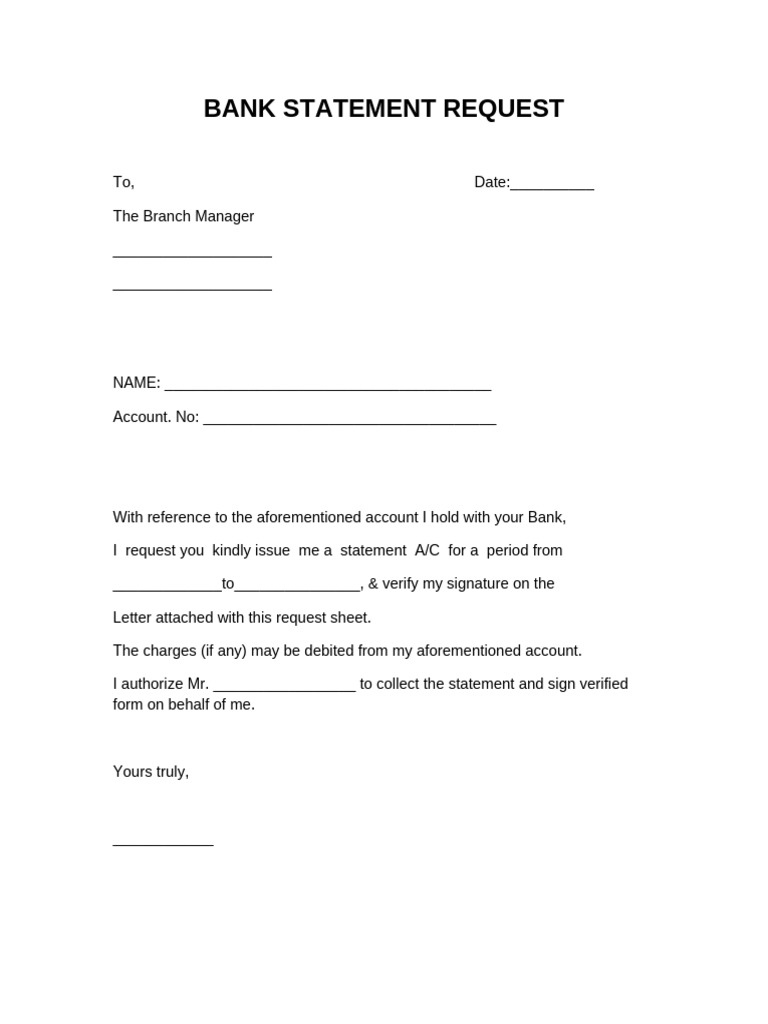 Bank Statement Request Form | PDF