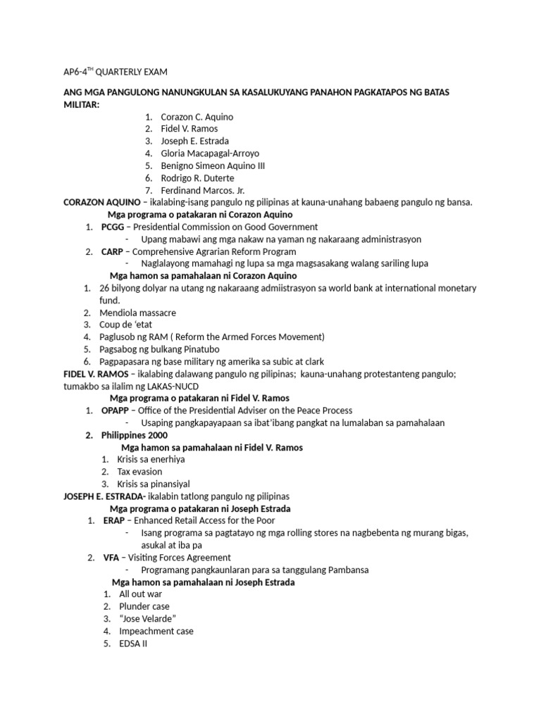 AP6-4th Quarterly Exam | PDF