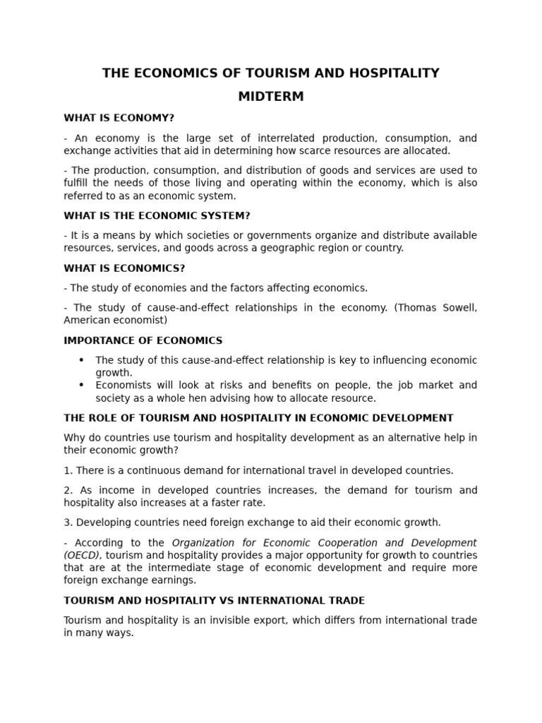 Economics of Tourism and Hospitality | PDF | Tourism | Economics