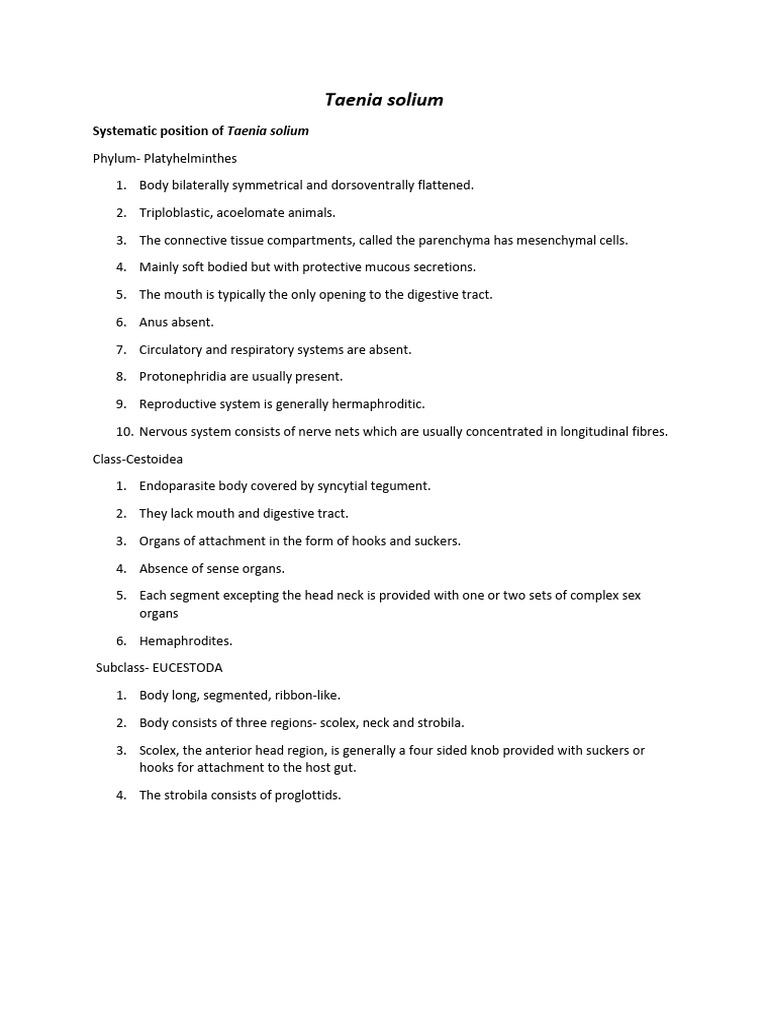 Taenia solium: Systematics and Lifecycle | PDF | Gastrointestinal Tract ...
