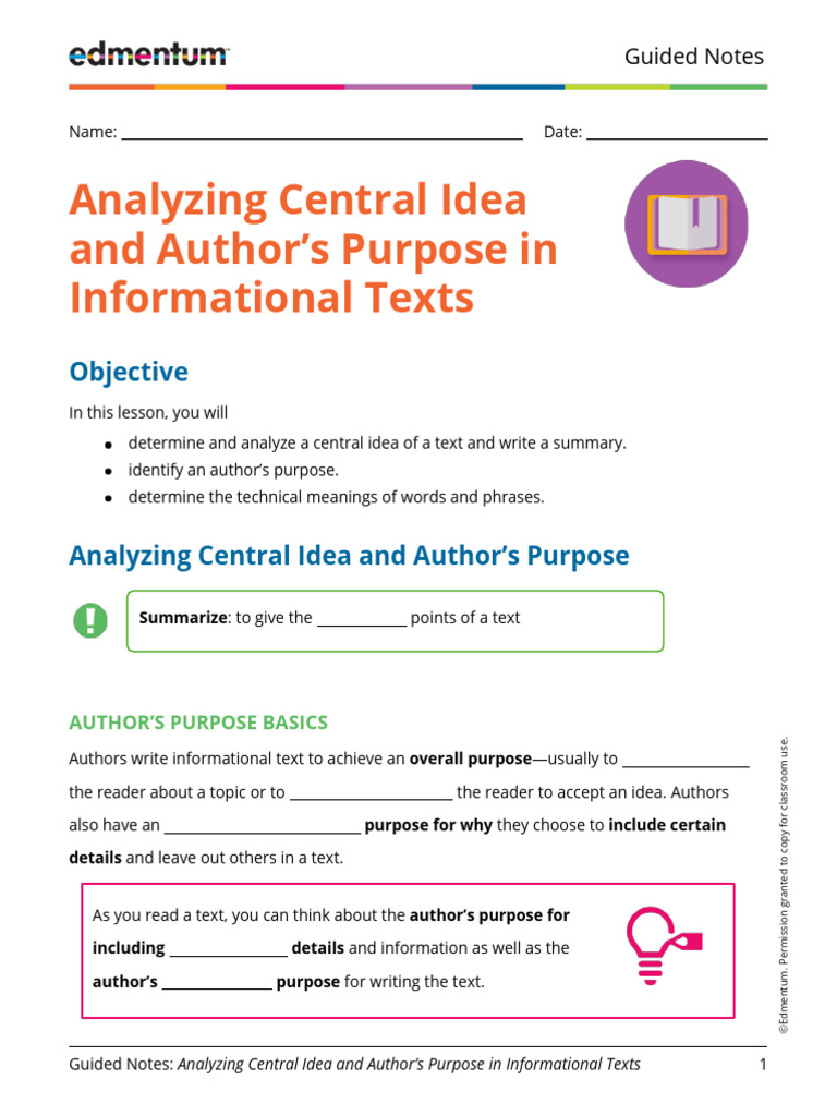 Guided_Notes_English_9_B2.02_Analyzing_Central_Idea_and_Author_s ...