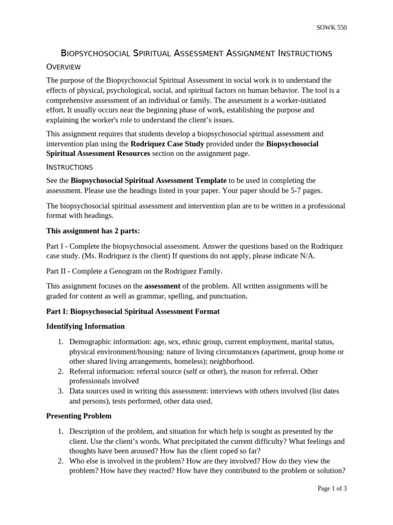 Biopsychosocial Spiritual Assessment Assignment Instructions | PDF ...
