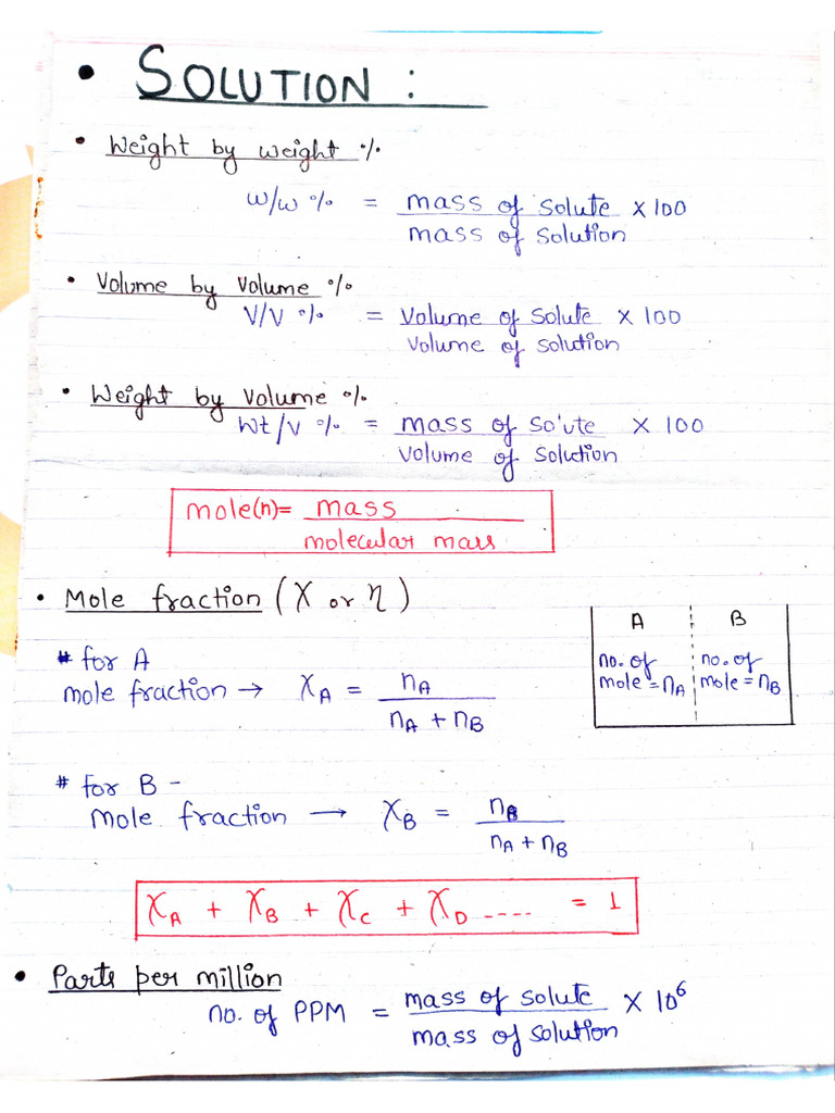 Cheat Sheet .......... Solution - 1 (Chemistry Class - 12) | PDF