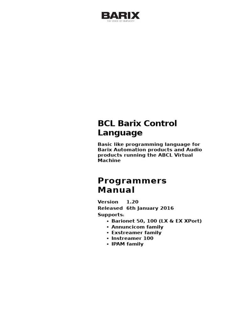 BCL Programmers Manual V1.20 | PDF | String (Computer Science) | Integer (Computer Science)