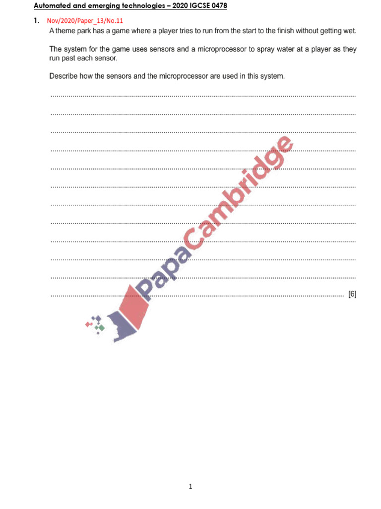 2020 Automated and Emerging Technologies IGCSE 0478 | PDF