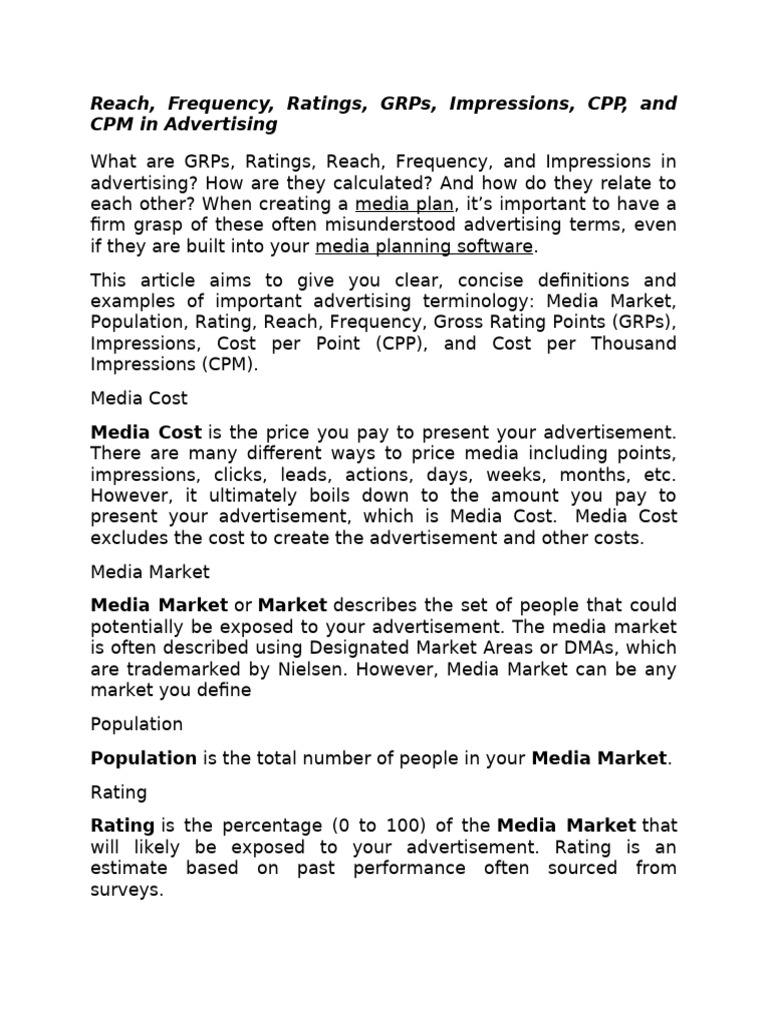 Advertising Reach Frequency | PDF | Advertising | Promotion And ...