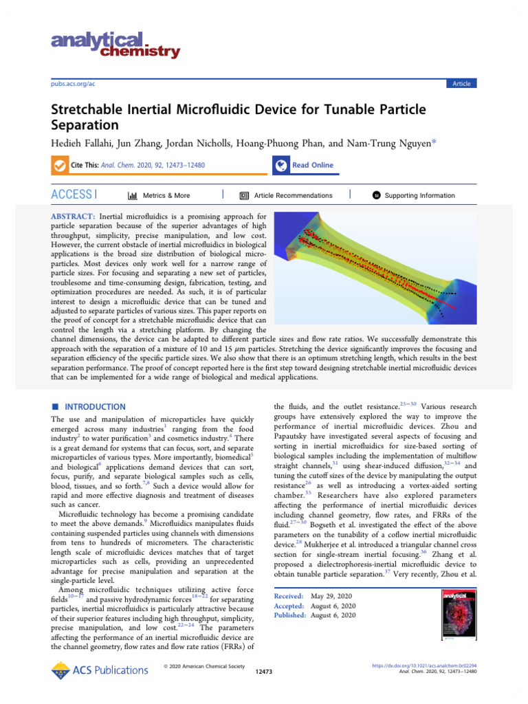 Fallahi Et Al 2020 Stretchable Inertial Microfluidic Device For Tunable Particle Separation ...