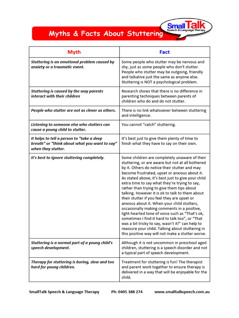 Myths and Facts About Stuttering | PDF | Stuttering | Anxiety