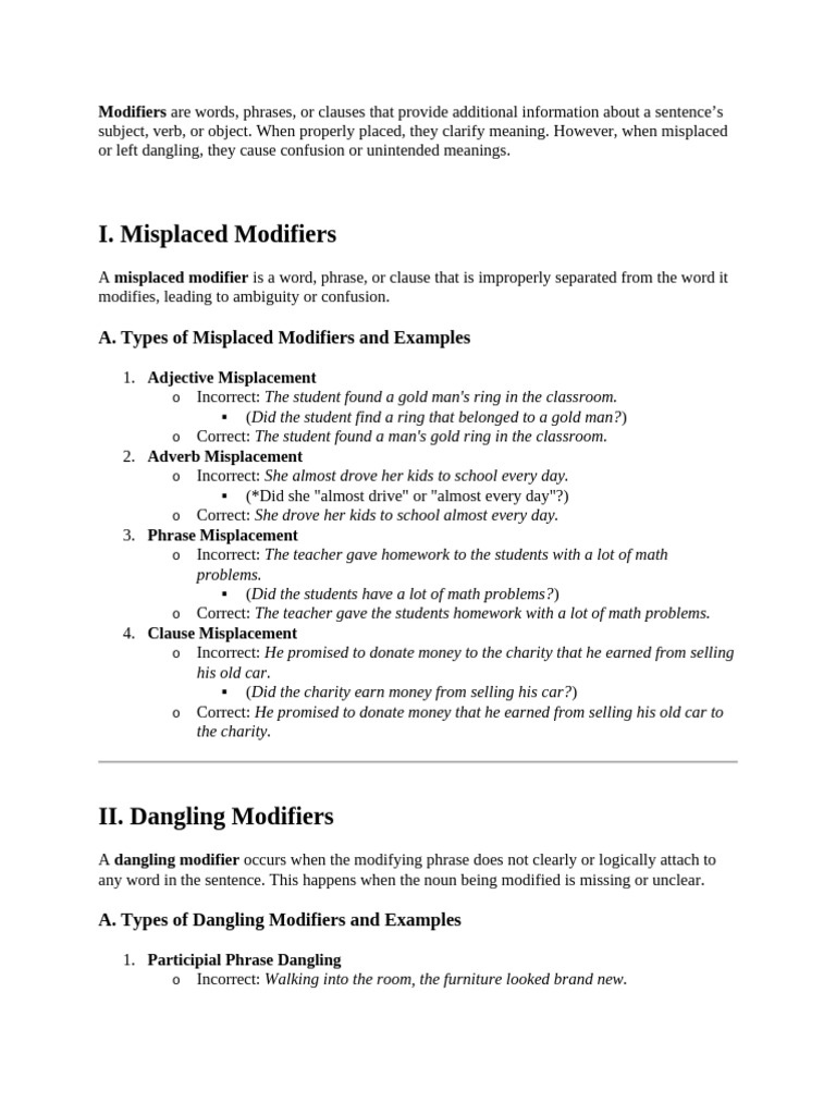 Fixing Misplaced and Dangling Modifiers | PDF | Linguistic Morphology ...