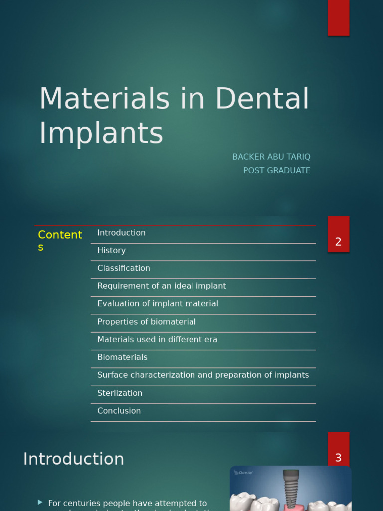 Materials in Dental Implants | PDF | Corrosion | Titanium