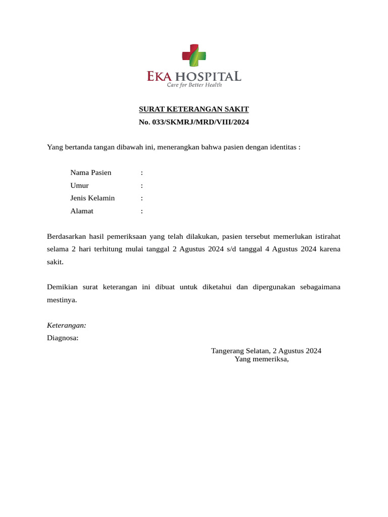 SURAT KETERANGAN SAKIT Agsts | PDF