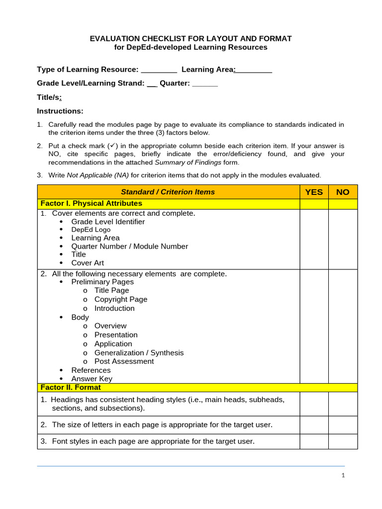 Format and Layout Design Evaluation Checklist | PDF | Page Layout