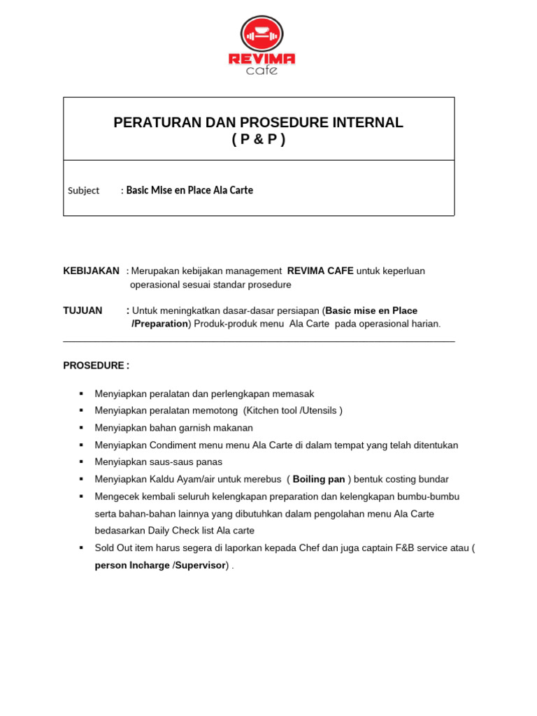 Peraturan Dan Prosedure Internal | PDF