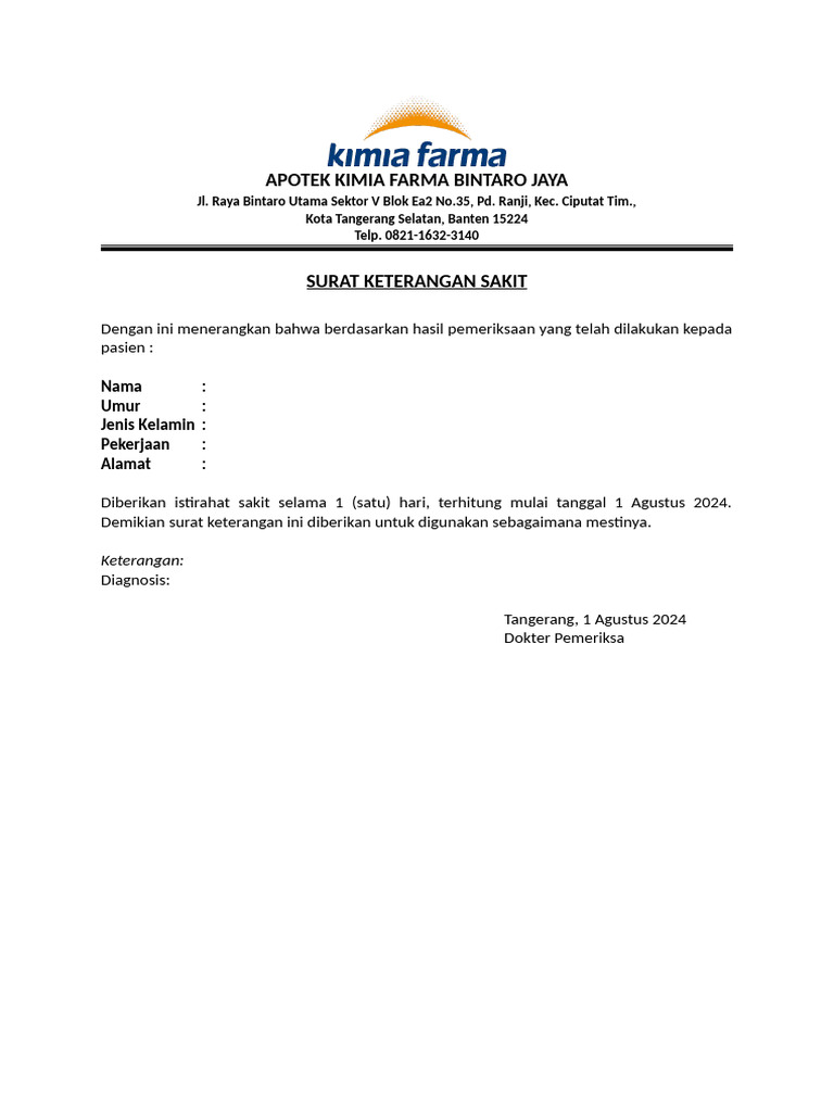 Surat Sakit Kimia Farma | PDF
