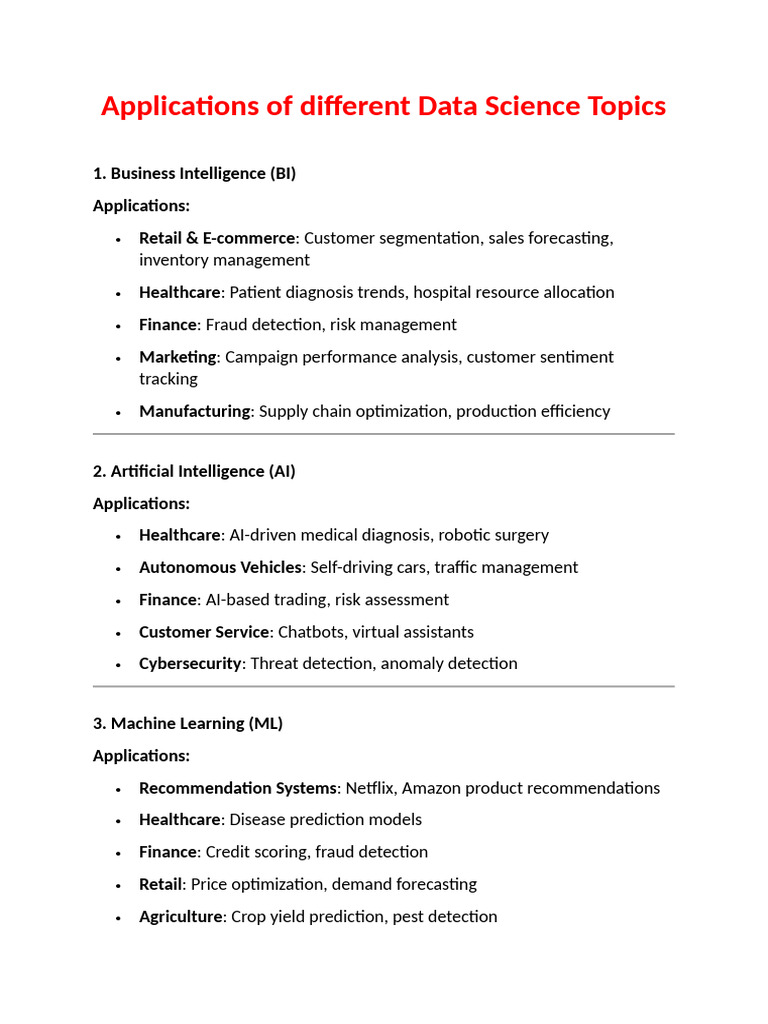 Applications of Different Data Science Topics | PDF | Prediction ...