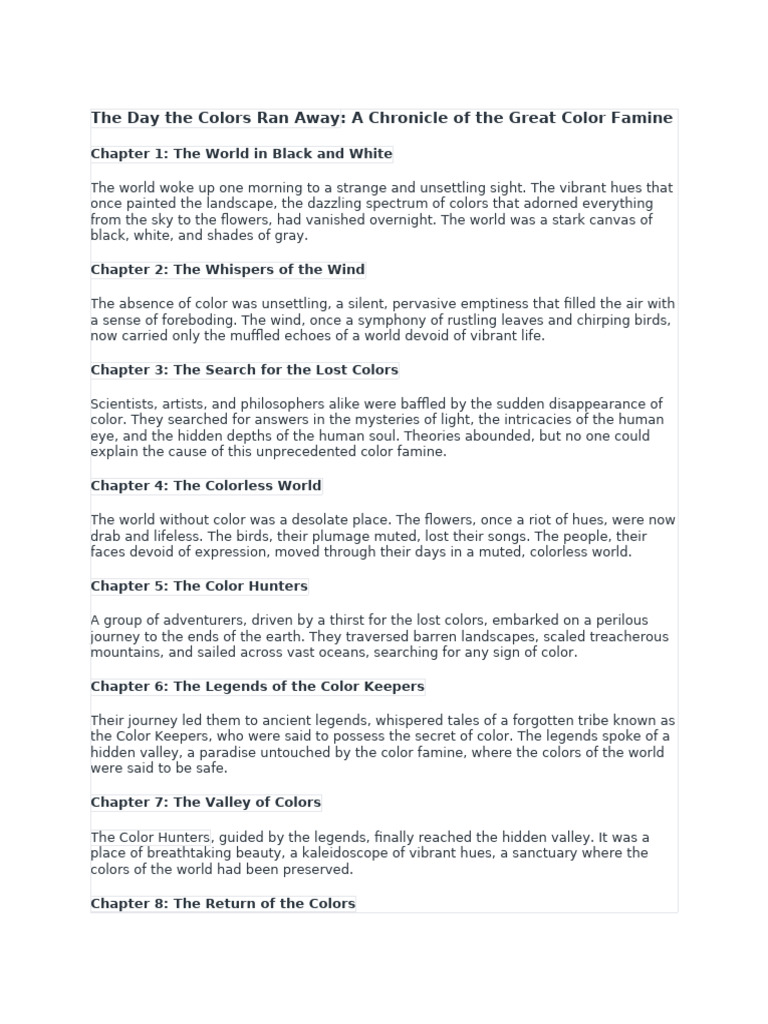 The Day The Colors Ran Away | PDF | Color