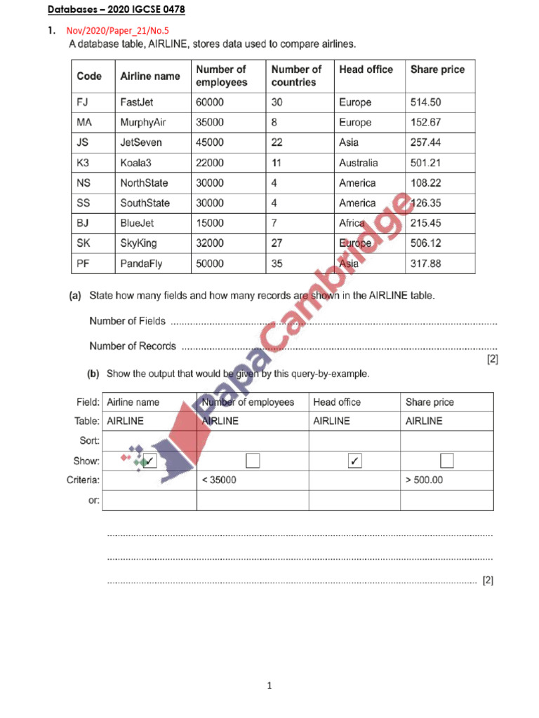 2020 Databases IGCSE 0478 | PDF