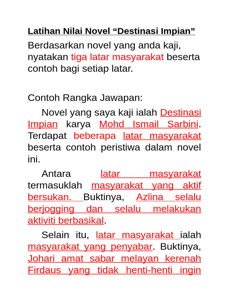 Latar dan Nilai Novel Destinasi Impian | PDF