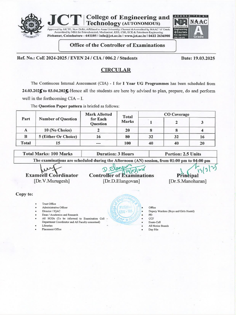 I-UG-CIA1-Student Circular | PDF