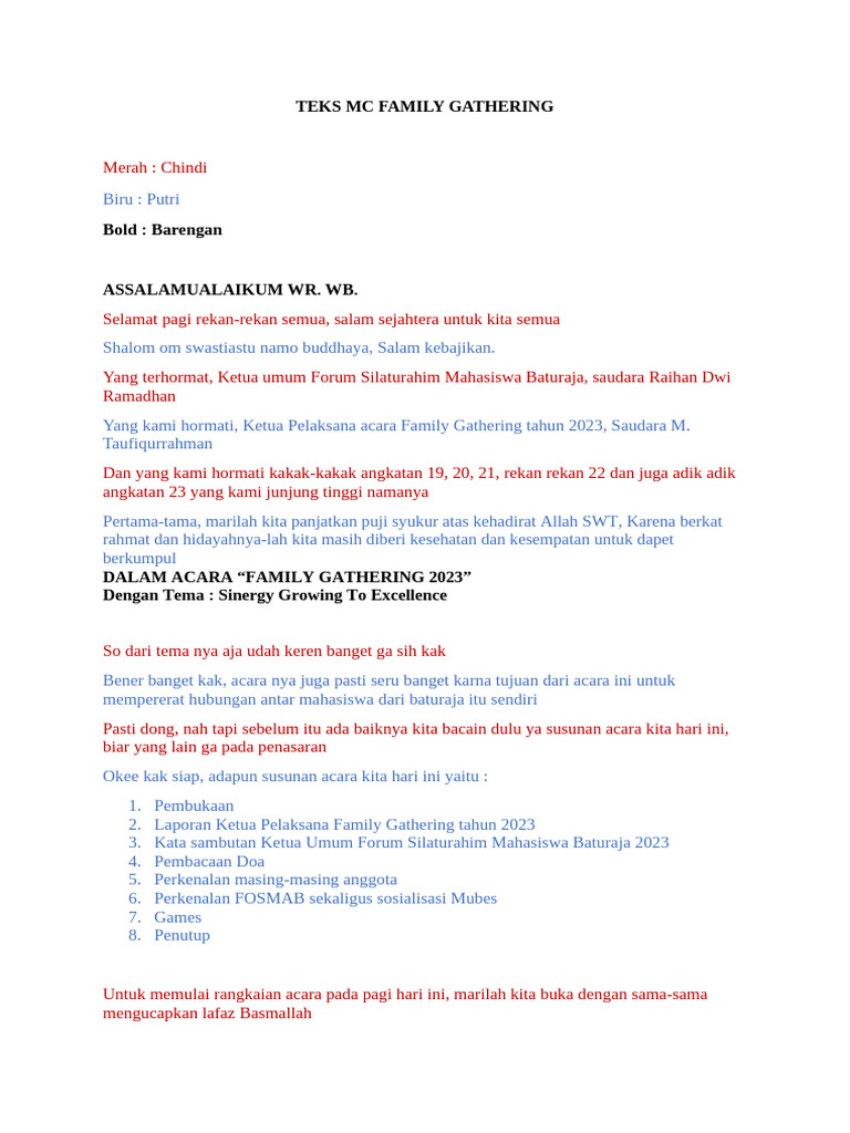 Teks MC Family Gathering | PDF