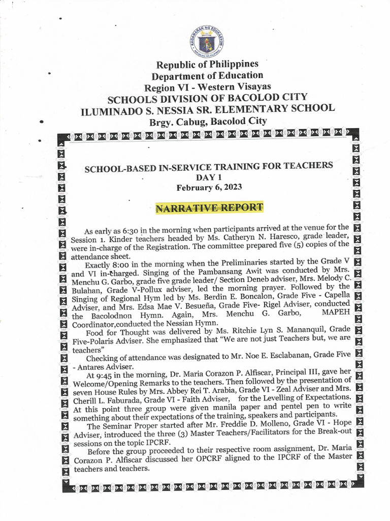 5-day NARRATIVE REPORTS | PDF