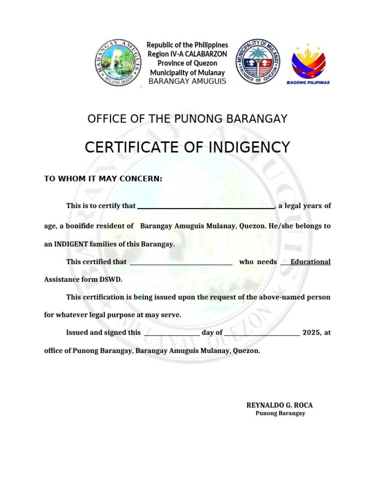 Certificate - of Indigency | PDF