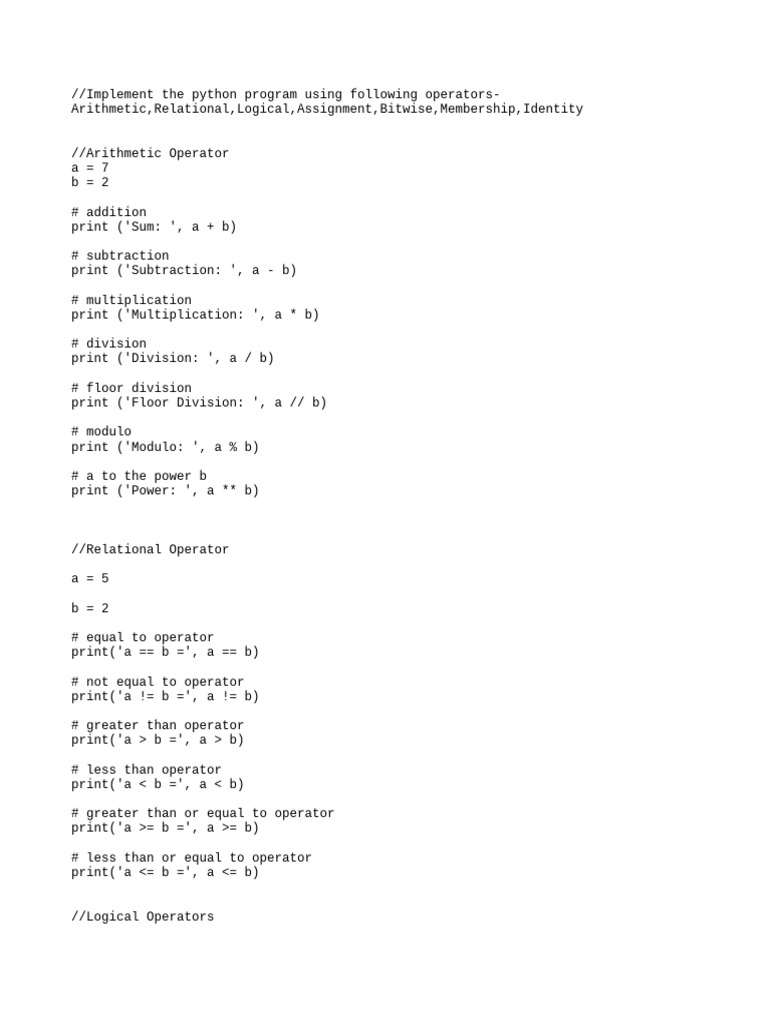 Python Operators Explained with Examples | PDF