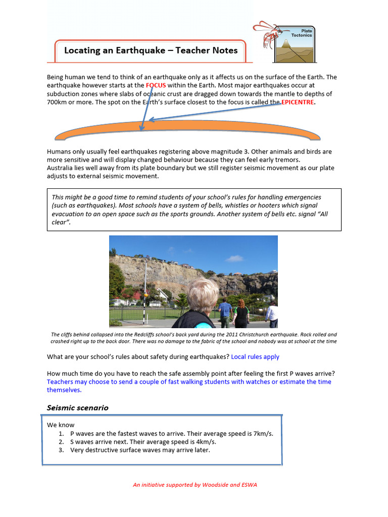 Locating An Earthquake - Teacher Notes | PDF | Earthquakes | Seismology