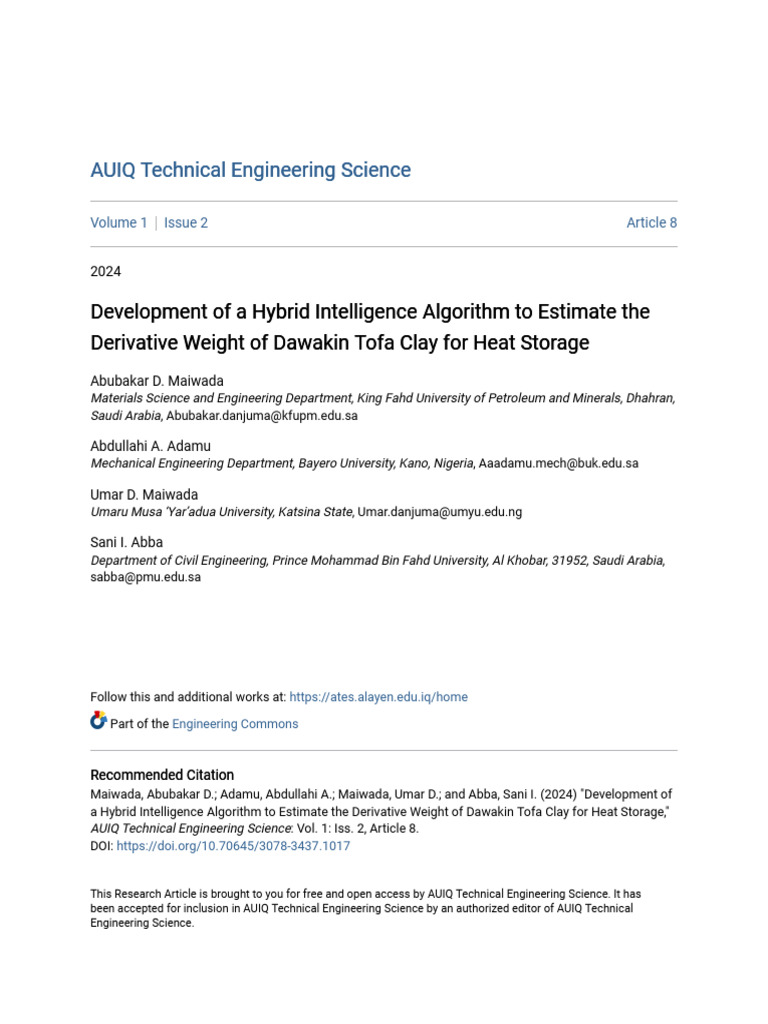 Development of A Hybrid Intelligence Algorithm To Estimate The Derivative Weight | PDF | Support ...