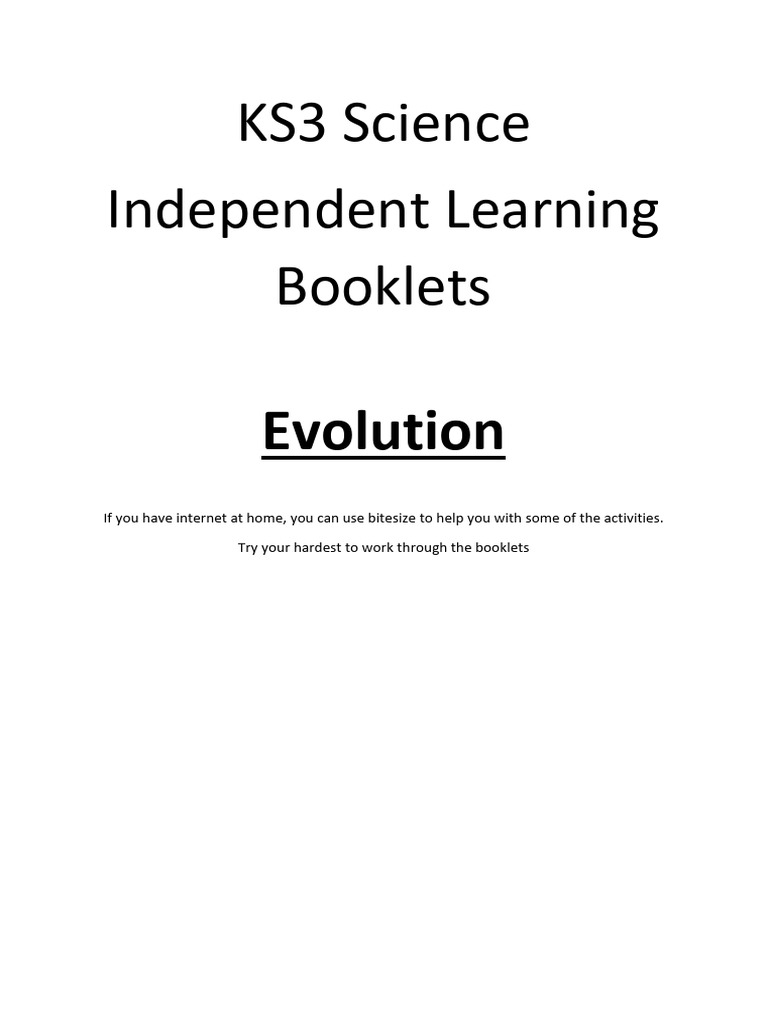 KS3 Year 8 Science Independent Learning Booklets Evolution | PDF ...