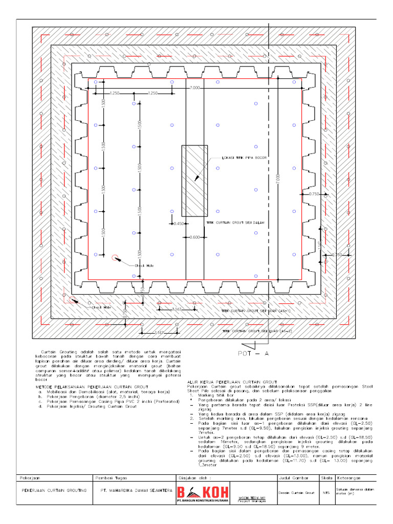 Sketsa Drawing Metode Curtain Grout | PDF