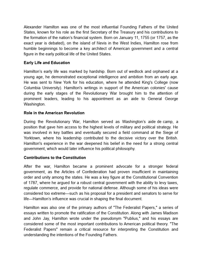 Alexander Hamilton | PDF | Alexander Hamilton | The Federalist Papers