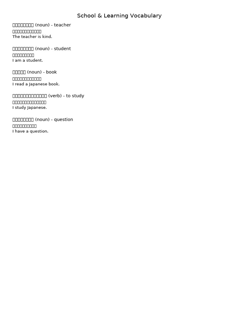 School & Learning Vocabulary | PDF