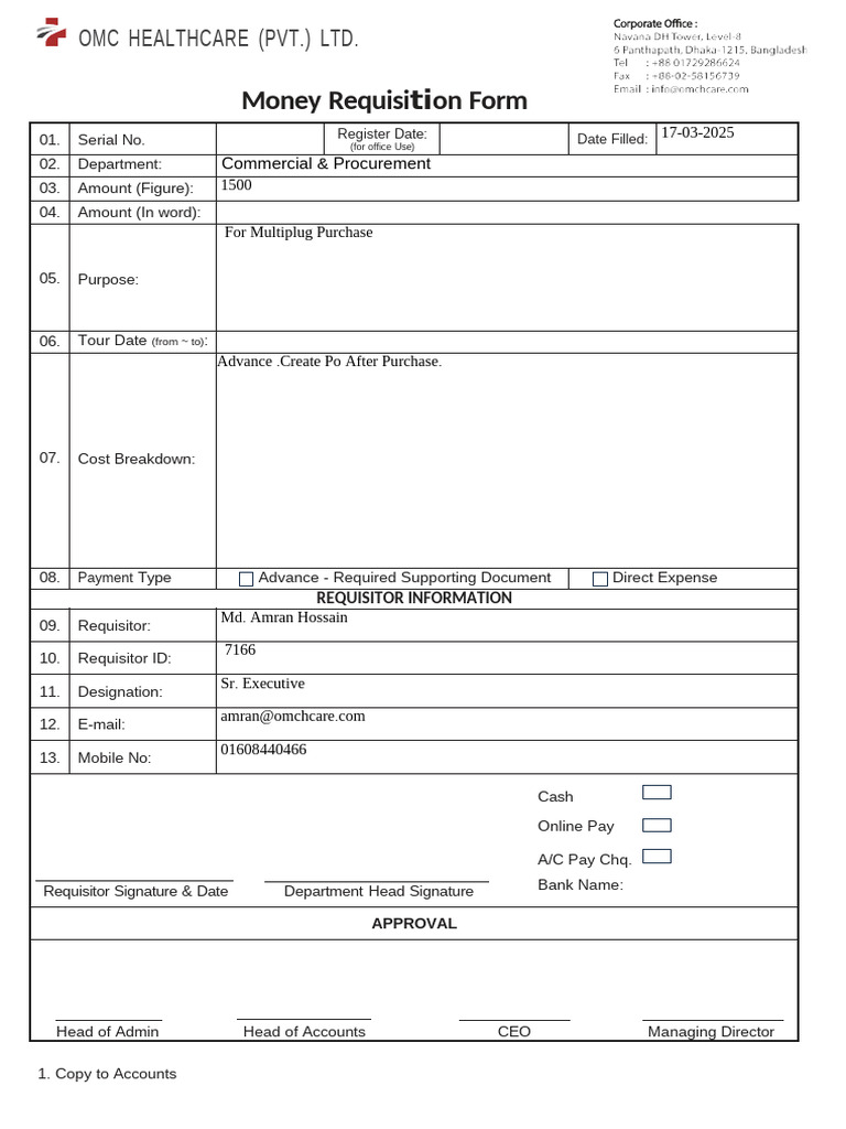 OMC Healthcare Requisition Form | PDF