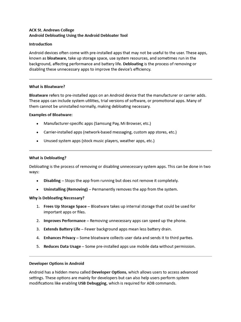 Debloating On Android Phones | PDF | Mobile App | Android (Operating System)