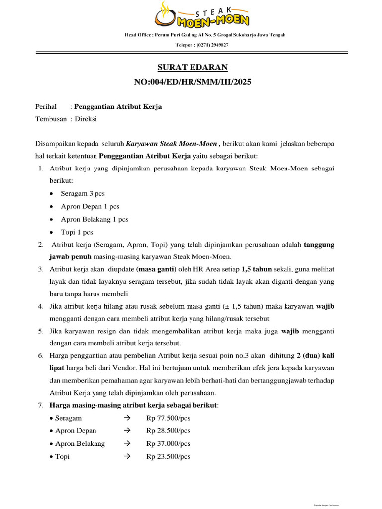 Se Penggantian Atribut Kerja 2025 | PDF