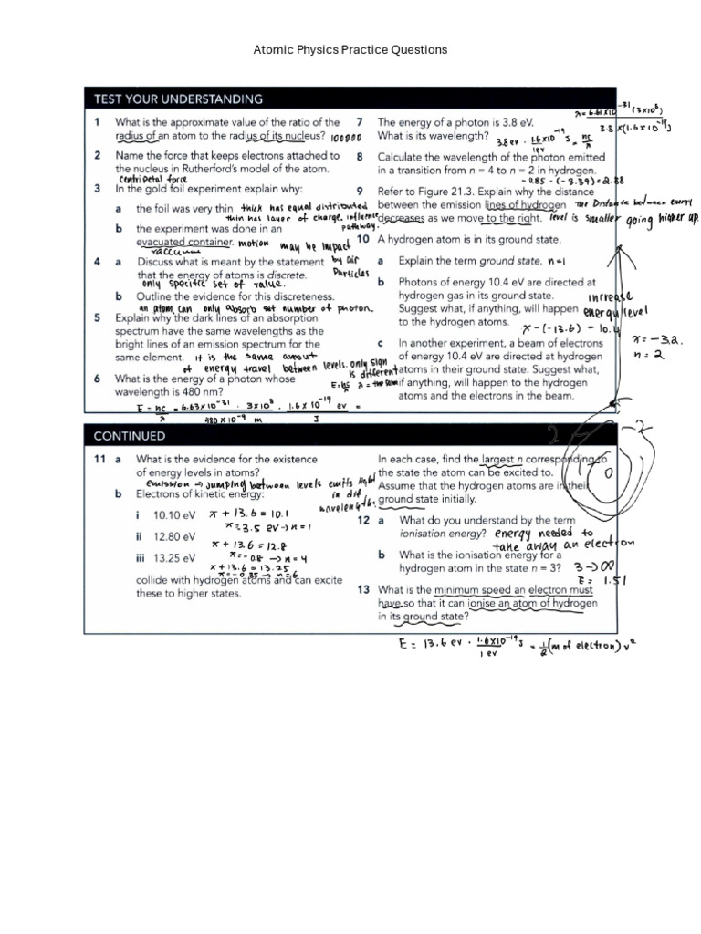 Atomic Physics Practice | PDF