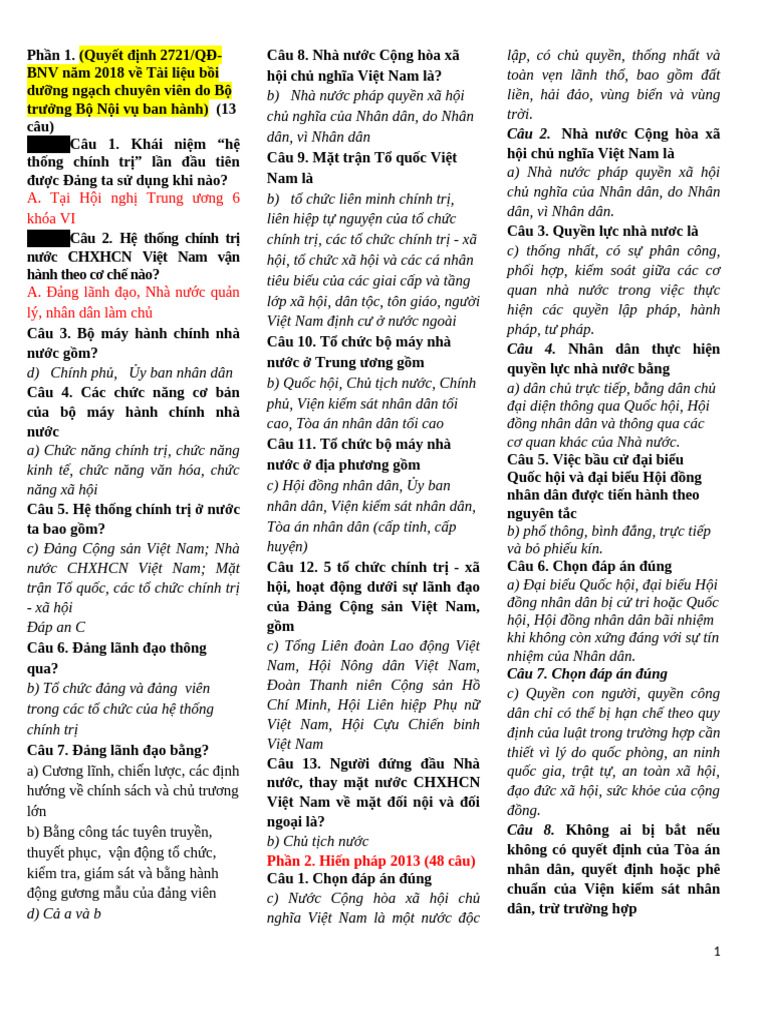 Bo Cau Hoi Trac Nghiem Thi Cong Chuc Hanh Chinh 2020 | PDF