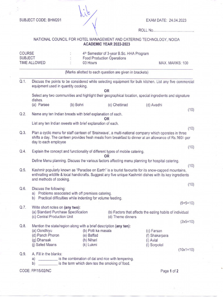 Food Production Operations 24.04.2023 | PDF
