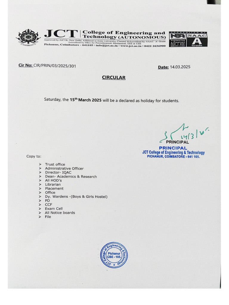 Students Holiday Circular | PDF