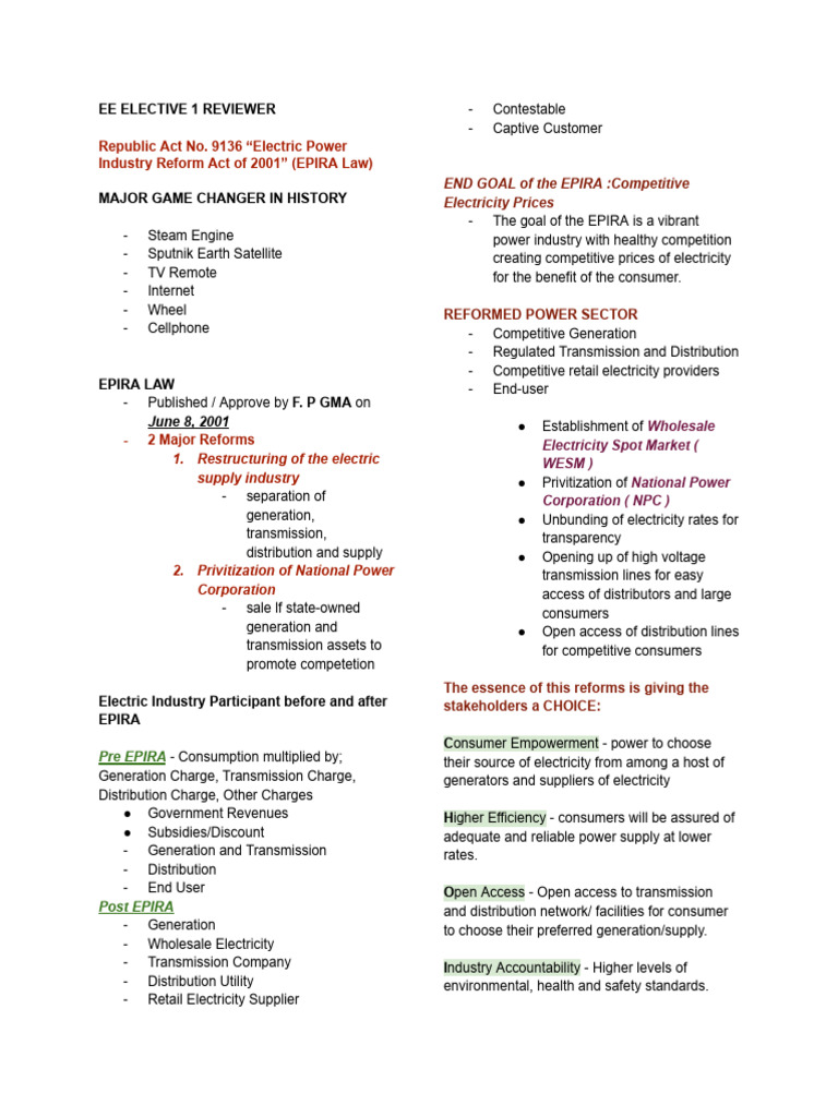 EE ELECTIVE REVIEWER | PDF | Electrical Grid | Electric Power Transmission