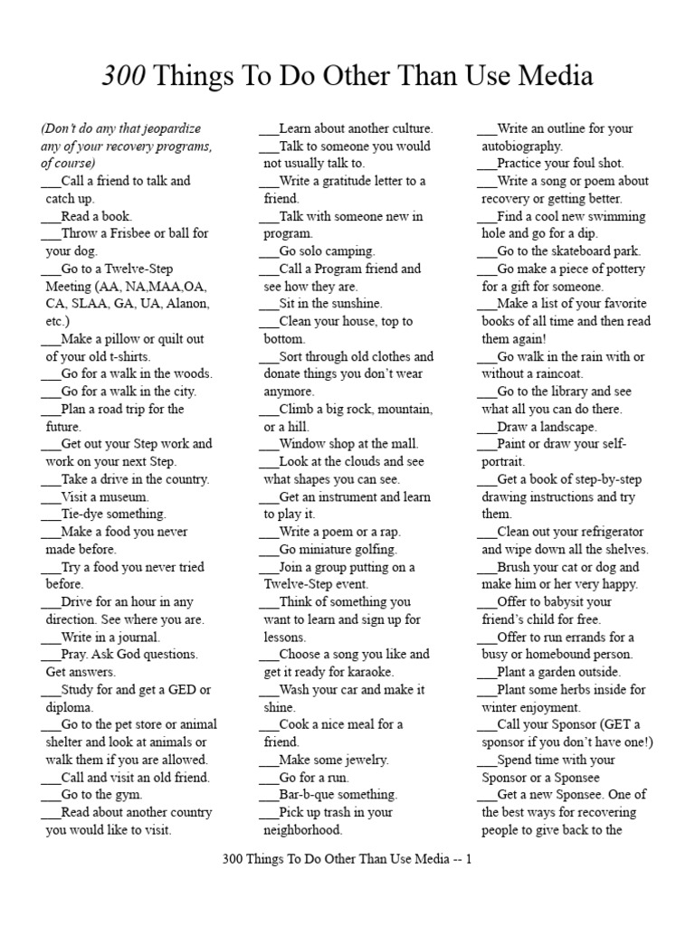300 Media-Free Activities for Recovery | PDF