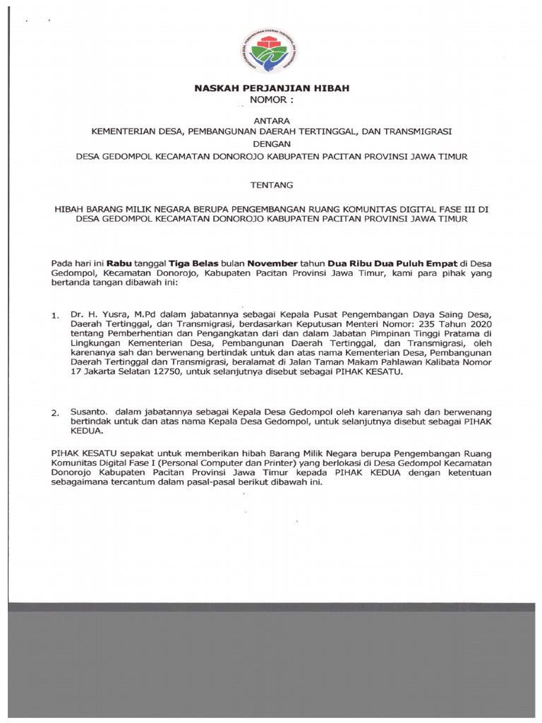 Naskah Perjanjian Hibah | PDF