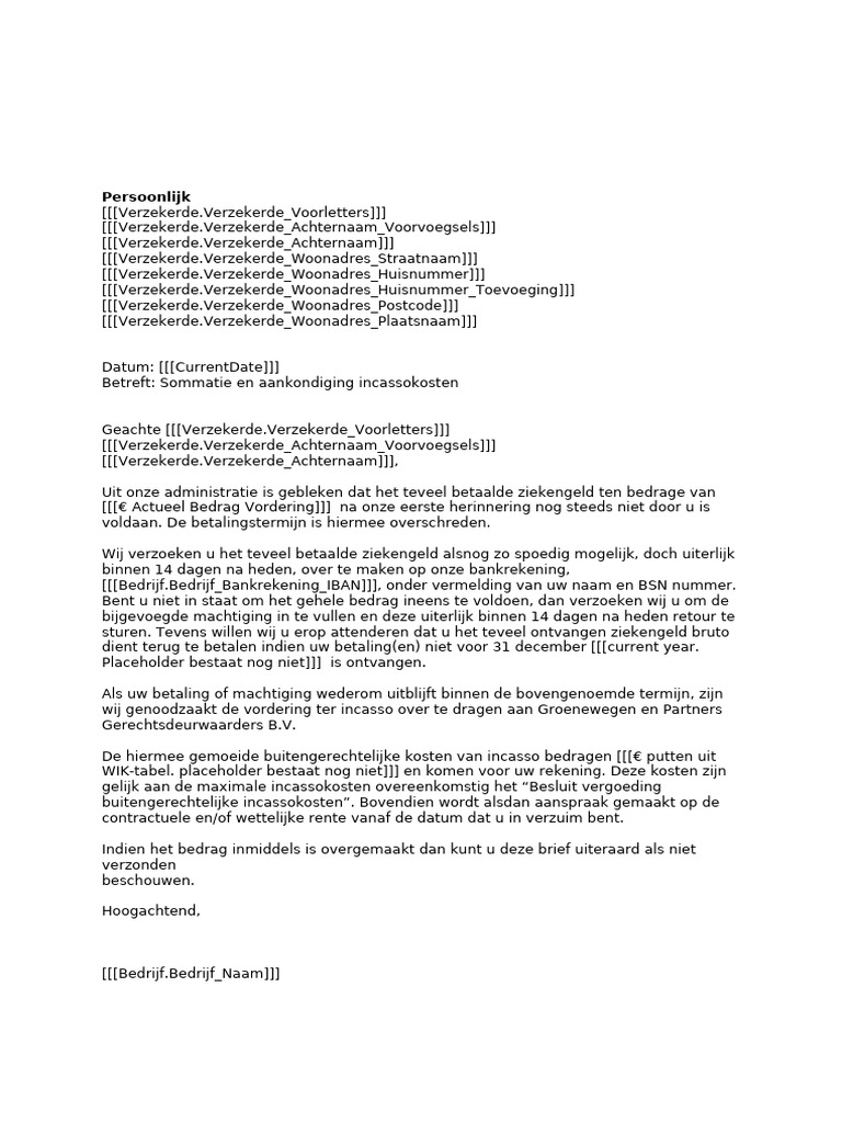 Bijlage 2 en 7 - Voorbeeld WIK Brief Inclusief Placeholders en ...