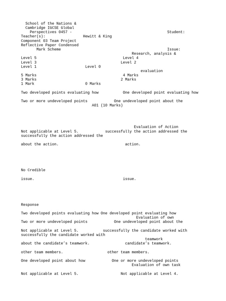 SON Cambridge IGCSE Global Perspectives 0457 Component 03 Team Project ...