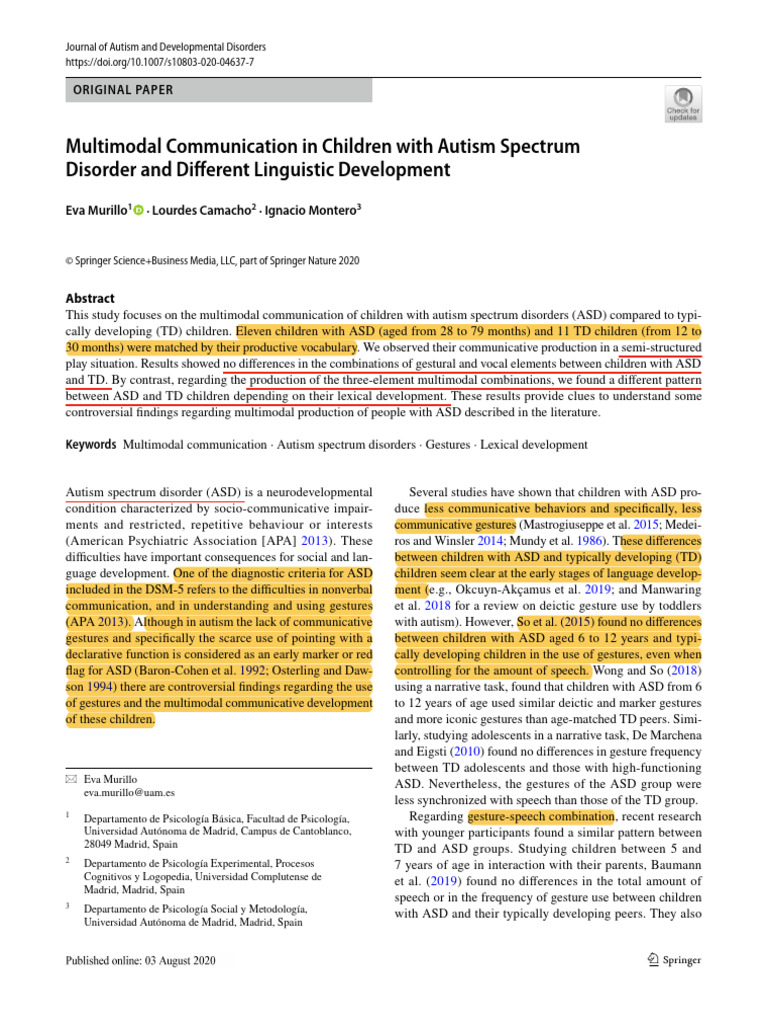 Multimodal Communication in Autism | PDF | Autism | Developmental Disorder